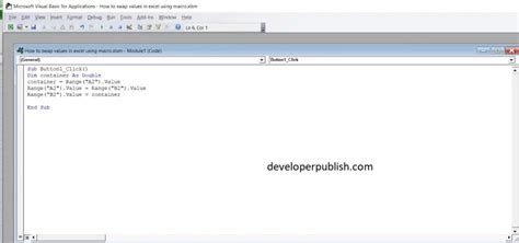 Swapping Two Values Using Macros In Excel Developer Publish