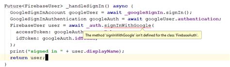 Flutter Firebase SignInWithGoogle Method Not Found Stack Overflow