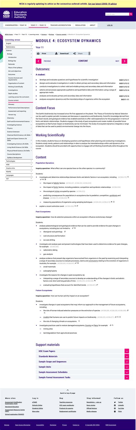 Module Ecosystem Dynamics NESA Home Year Year Learning Areas Science Studocu