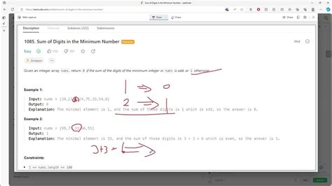 Leetcode 1085 Sum Of Digits In The Minimum Number Array Java Youtube