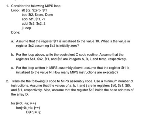 Solved 1 Consider The Following Mips Loop Loop Sit T2