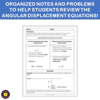 Angular Displacement Coloring Activity Notes And Worksheets For Physics