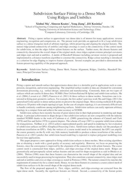 Pdf Subdivision Surface Fitting To A Dense Mesh Using Ridges Jiripapers15makejikopdf
