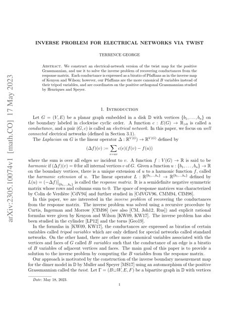 Pdf Inverse Problem For Electrical Networks Via Twist
