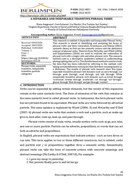 Separable And Inseparable Transitive Phr 7550d108 Pdf Phrase Verb