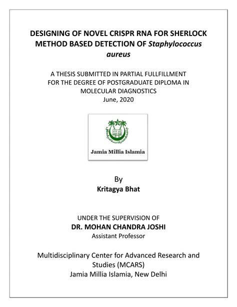 Pdf Designing Of Novel Crispr Rna For Sherlock Method Based Detection Of Staphylococcus Aureus