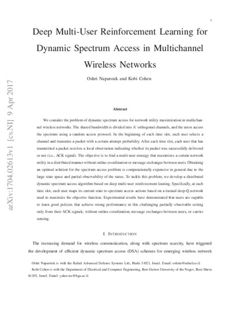 Pdf Deep Rl For Spectrum Access In Wireless Networks