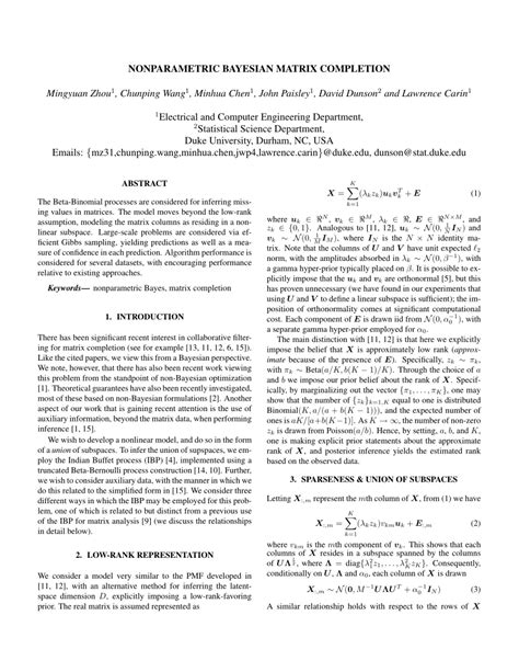 PDF Nonparametric Bayesian Matrix Completion