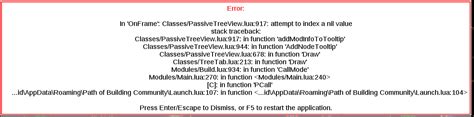 Lua Error When Comparing Trees Issue PathOfBuildingCommunity PathOfBuilding GitHub