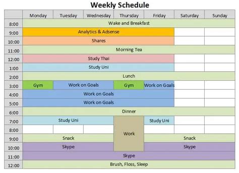 Excel Weekly Schedule Template