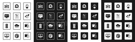 Set Nft Digital Crypto Art Document And Lock Growth Bar Chart And Video Graphic Card Icon