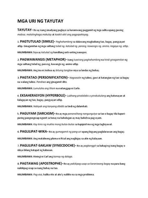 Mga Uri Ng Tayutay Pdf
