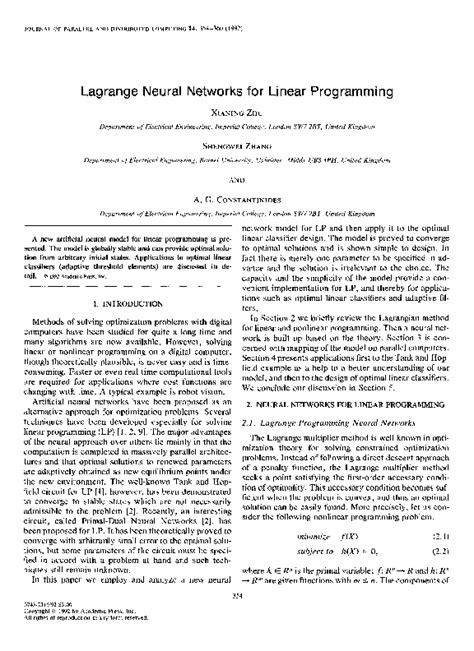 Pdf Lagrange Neural Networks For Linear Programming