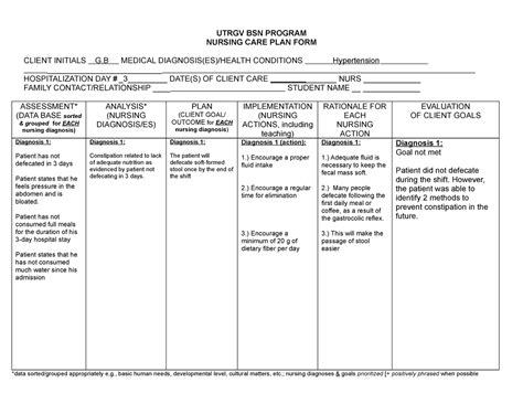 Week 7 Ah2 11 Assignment Utrgv Bsn Program Nursing Care Plan Form
