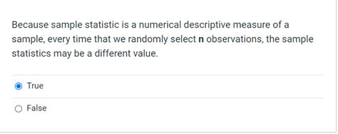 Solved Because Sample Statistic Is A Numerical Descriptive