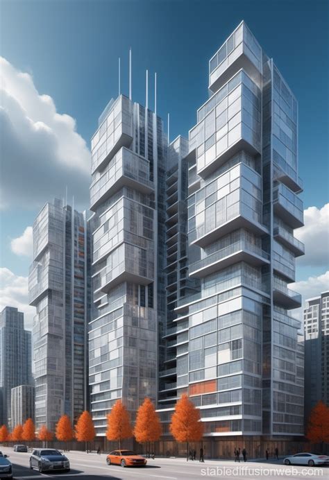 Architecture High Rise Residential Block Retail Podium Lines And Grid