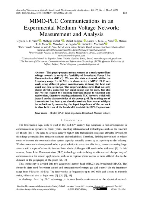 pdf mimo plc communications in an experimental medium voltage network