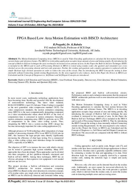 Pdf Fpga Based Low Area Motion Estimation With Biscd Architecture