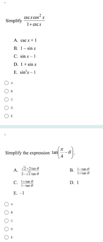 Solved Cscxcosx Simplify Cscx A Csc X B Sinx Chegg