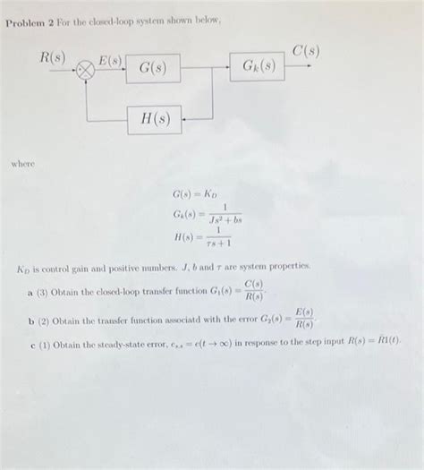 Solved Problem 2 For The Closed Loop System Shown Below