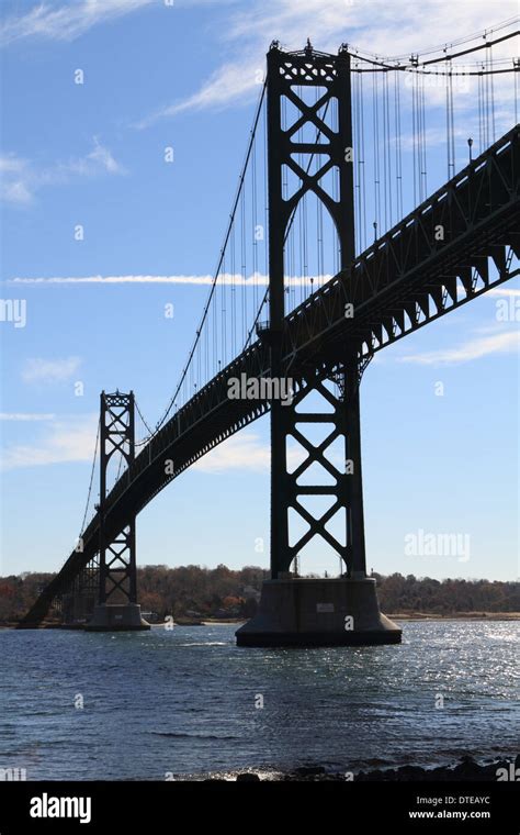 Mount Hope Bridge Connecting Portsmouth And Bristol Township Rhode Island Usa Stretches Across
