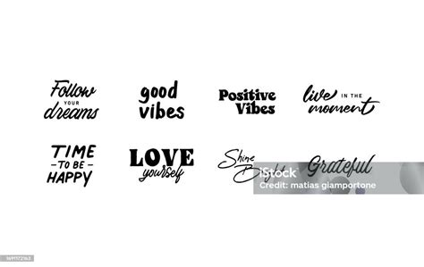 동기 부여 따옴표 모음 영감을 주고 긍정적인 문구 세트 손으로 그린 레터링 디자인 영감을 주는 메시지 개념에 대한 스톡 벡터