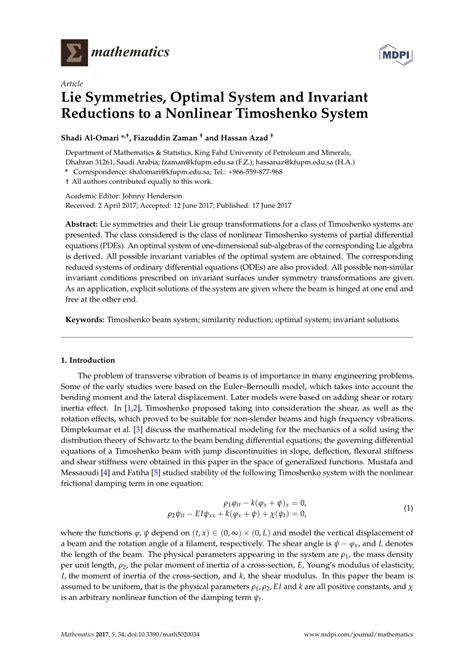 Pdf Lie Symmetries Optimal System And Invariant Reductions To A