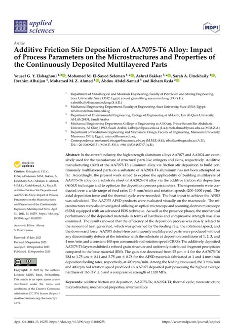 Pdf Additive Friction Stir Deposition Of Aa7075 T6 Alloy Impact Of Process Parameters On The