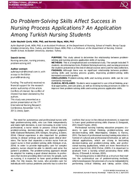 Pdf Do Problem Solving Skills Affect Success In Nursing Process Applications An Application
