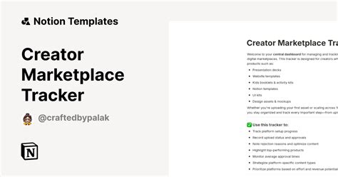 Creator Marketplace Tracker Template Notion Marketplace
