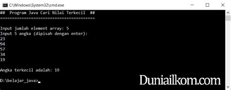 Latihan Kode Program Java Mencari Nilai Terkecil Array