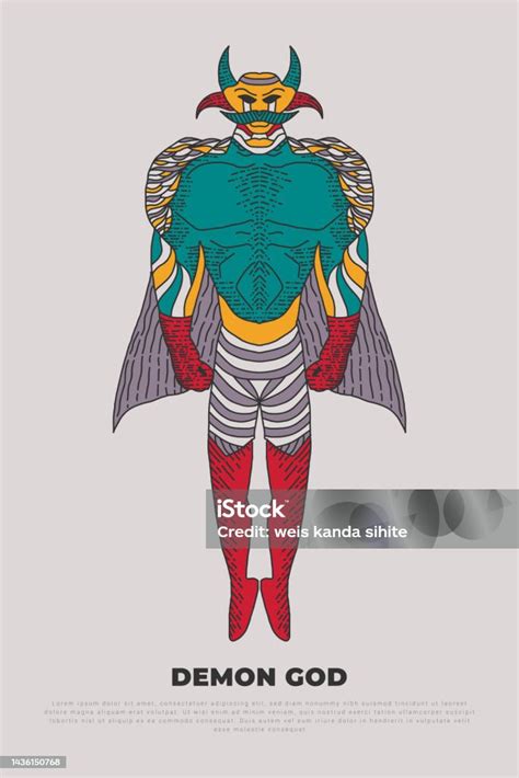 화려한 장식품이 있는 악마 신 작품 악마 만화 그림입니다 벽지 배너 배경 카드 책 그림 티셔츠 디자인 스티커 표지 문신에 적합 0명에 대한 스톡 벡터 아트 및 기타 이미지
