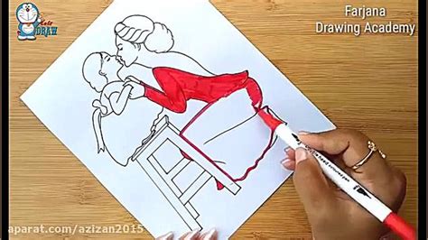 طراحی با مداد نقاشی آموزش نقاشی مادر با دختر