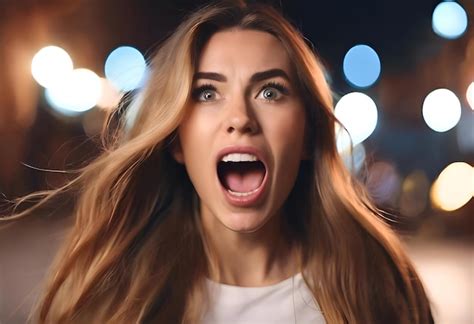 Premium Photo Excited Shocking Reaction Girl Reacts With Surprise