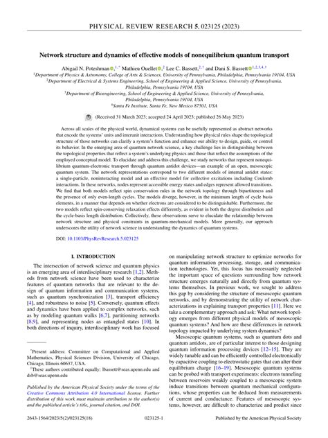Pdf Network Structure And Dynamics Of Effective Models Of Nonequilibrium Quantum Transport
