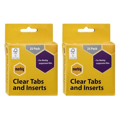 2x 25pc Marbig Suspension File Tabs And Inserts Filling Document Indices Set Clear Big W
