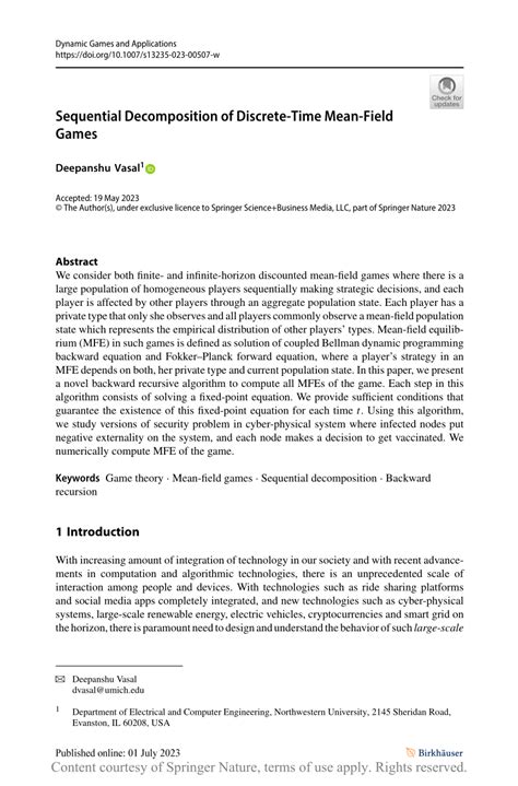 Sequential Decomposition Of Discrete Time Mean Field Games Request Pdf