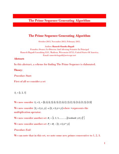 Pdf The Prime Sequence Generating Algorithm