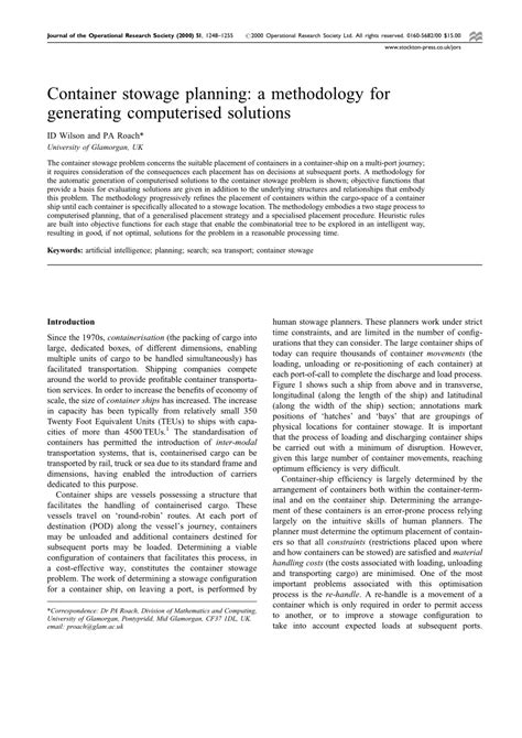 Pdf Container Stowage Planning A Methodology For Generating