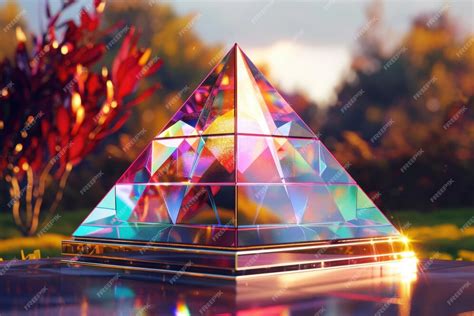A Floating Pyramid Made Of Holographic Panels Each Side Displaying A Different Color Gradient