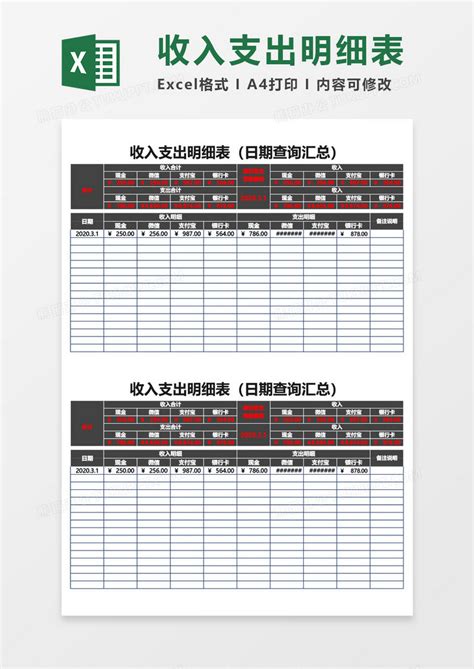 收入支出明细表Excel模板下载 熊猫办公