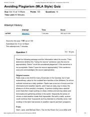 Avoiding Plagiarism MLA Style Quiz Analysis Course Hero