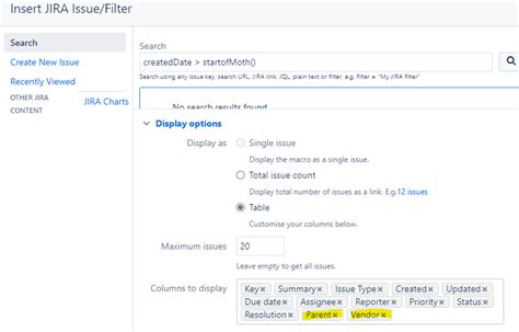 why not all jira fields are seen in confluence mac