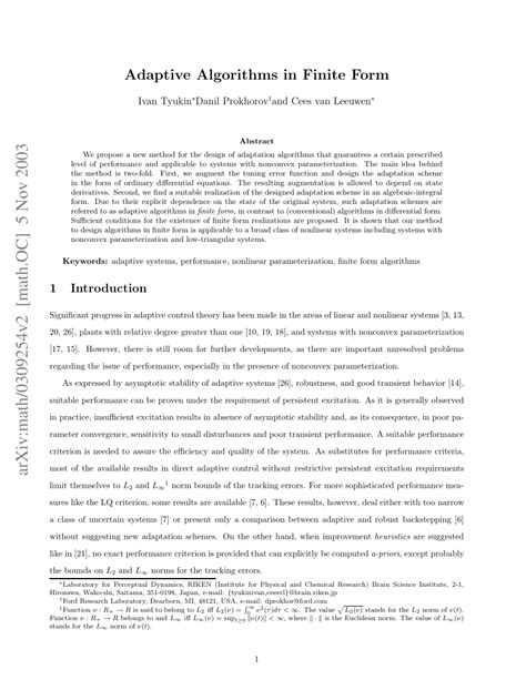 PDF Adaptive Algorithms In Finite Forms