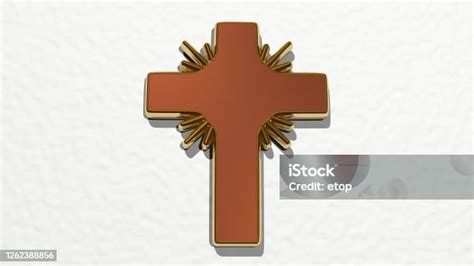 밝은 배경이있는 벽에 반짝이는 금속 조각의 3d 그림으로 만든 기독교 십자가 교회와 건축 0명에 대한 스톡 사진 및 기타 이미지 0명 2차 도형 건축 Istock