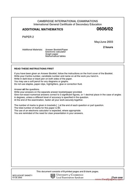 0606 S03 2 0 Qp Penting Ke 2 Pdf Quadratic Equation Geometry