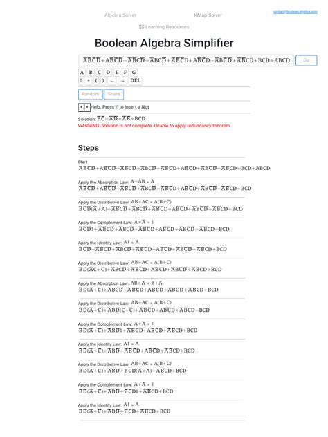 Boolean Algebra Solver Boolean Expression Calculator Pdf Algebra