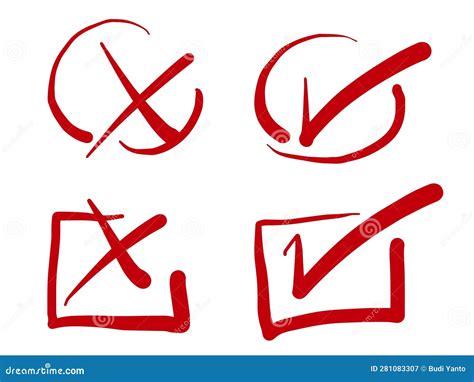 Doodle Check Mark And Cross Mark Icon Set Tick Symbol Stock Vector