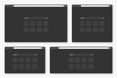 도구 모음 및 검색 필드가 있는 빈 웹 브라우저 창입니다 현대적인 웹 사이트 평면 스타일의 인터넷 페이지 컴퓨터 태블릿 및 스마트 폰에 대한 브라우저 모형 적응 형 Ui