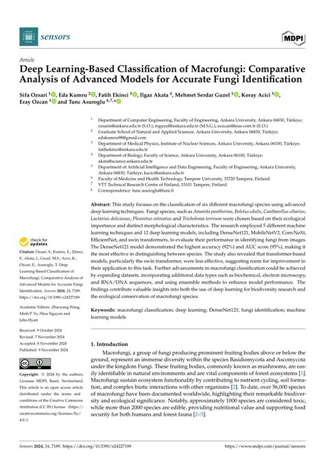 Pdf Deep Learning Based Classification Of Macrofungi Comparative Analysis Of Advanced Models